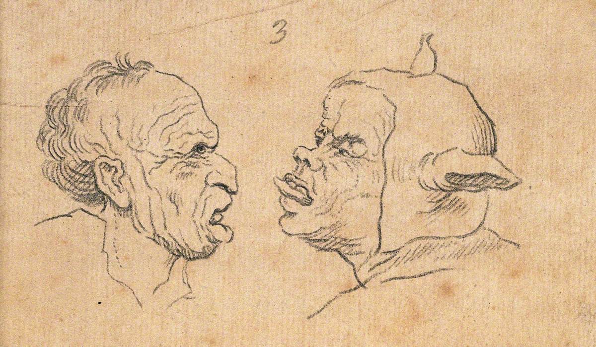 Two Distorted Faces with Protruding Tongues, Expressing Ugly Characters ...