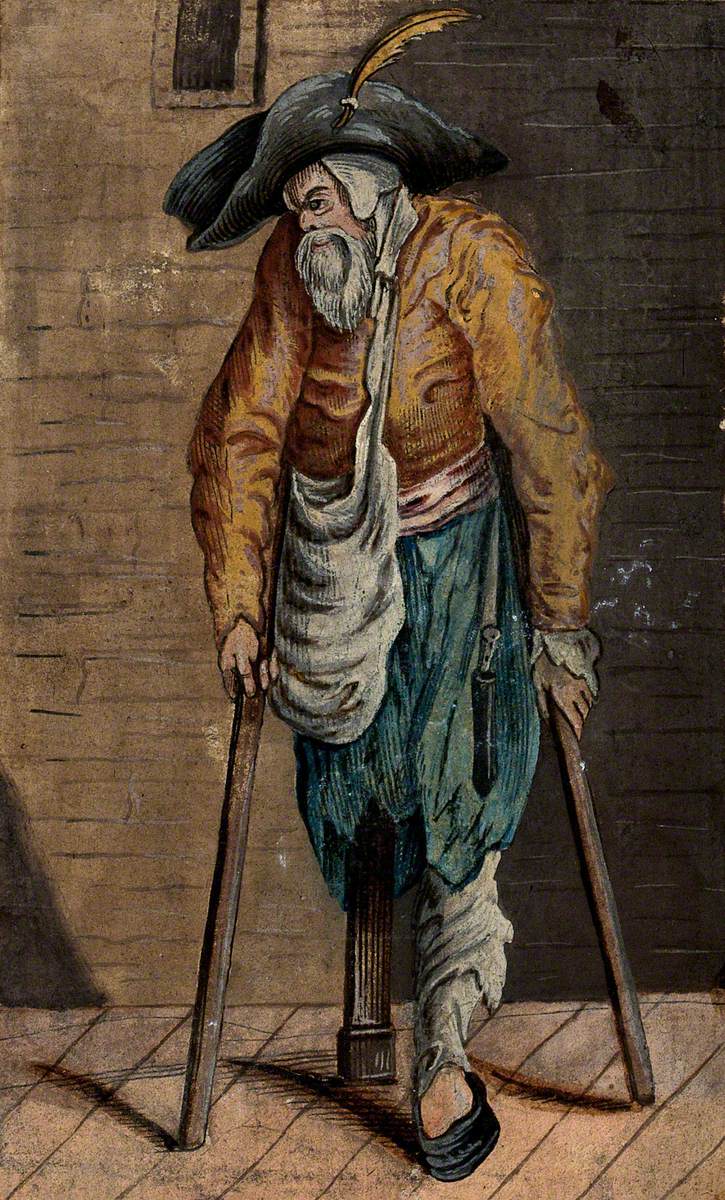 A One-Legged Beggar with Two Crutches | Art UK