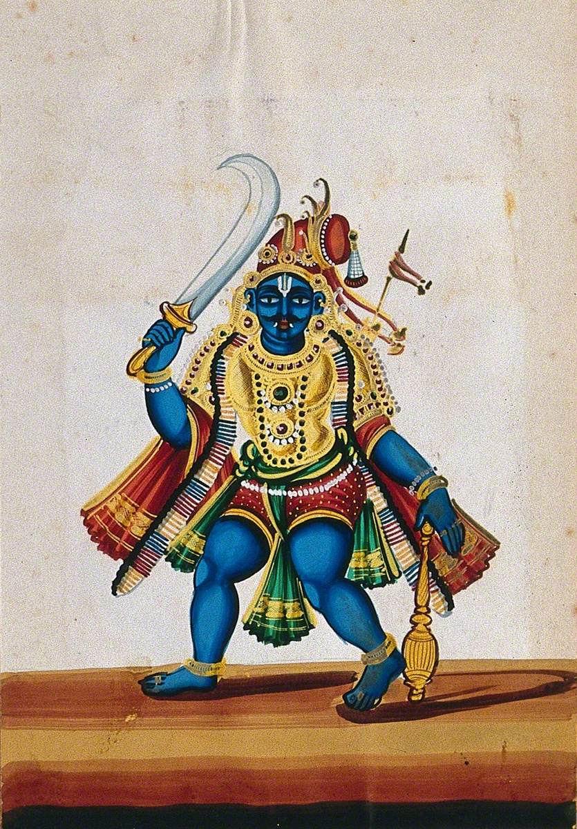 A Blue-Skinned Figure Carrying a Sword and a Mace | Art UK