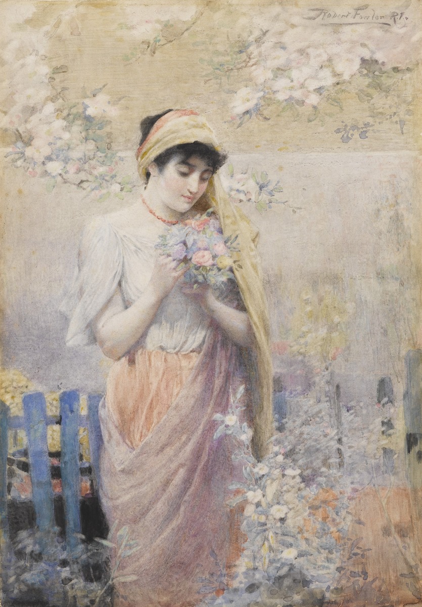 Study of a girl with a bouquet of flowers in a garden | Art UK