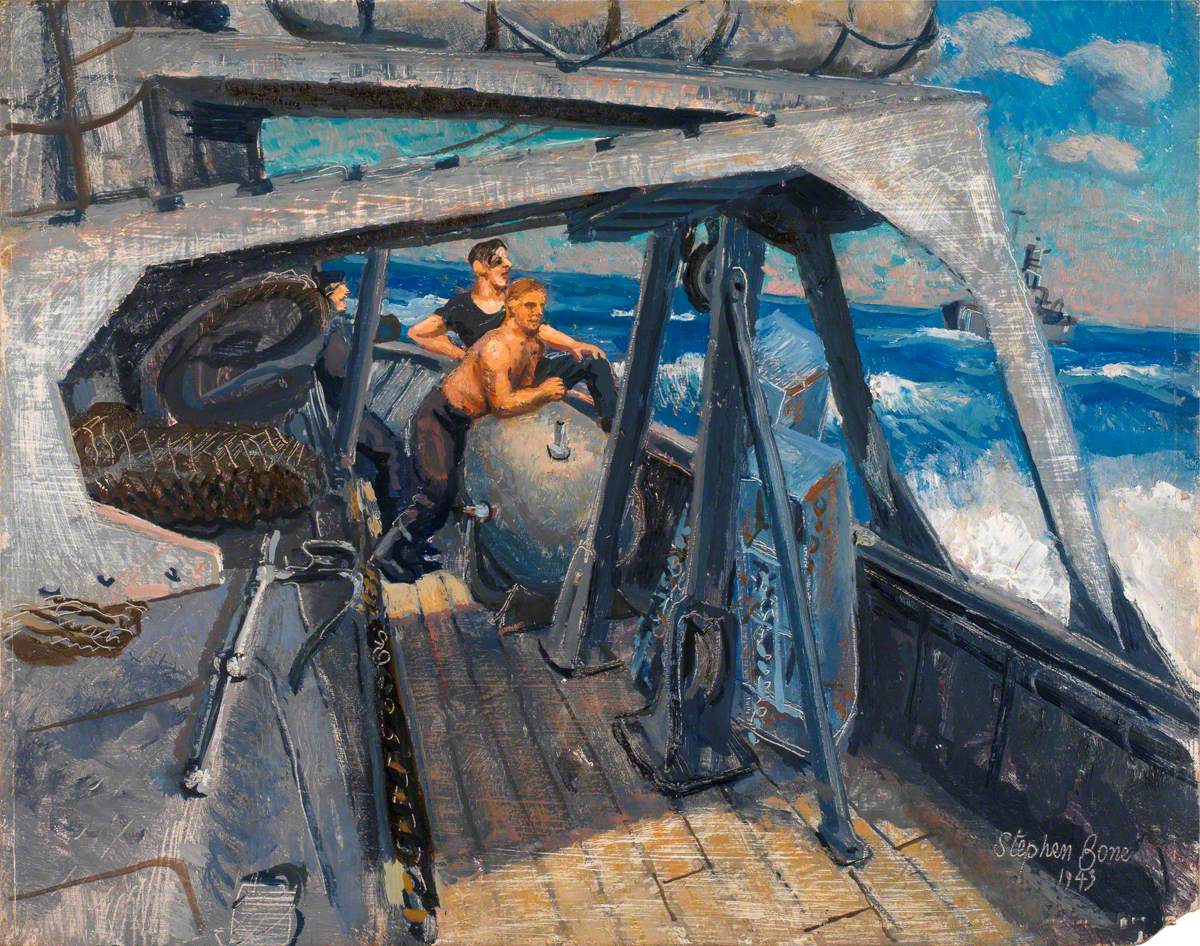 On Board a Minesweeper: Engine-Room Men Take a Breath of Fresh Air | Art UK