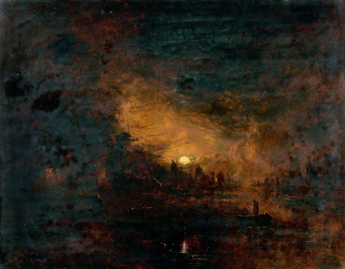 Moonlight with Shipping and Mill | Art UK
