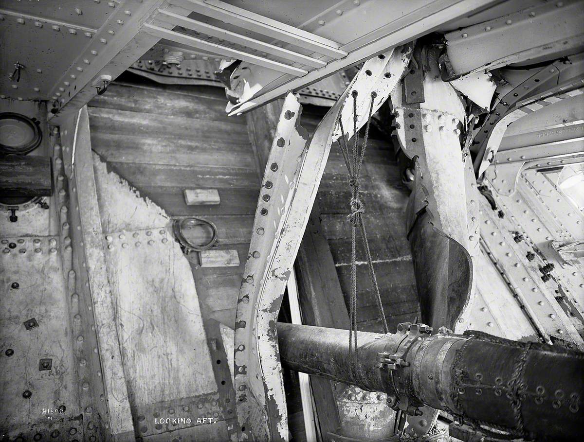 HMS 'Hawke' collision damage – hole between saloon and upper deck from ...