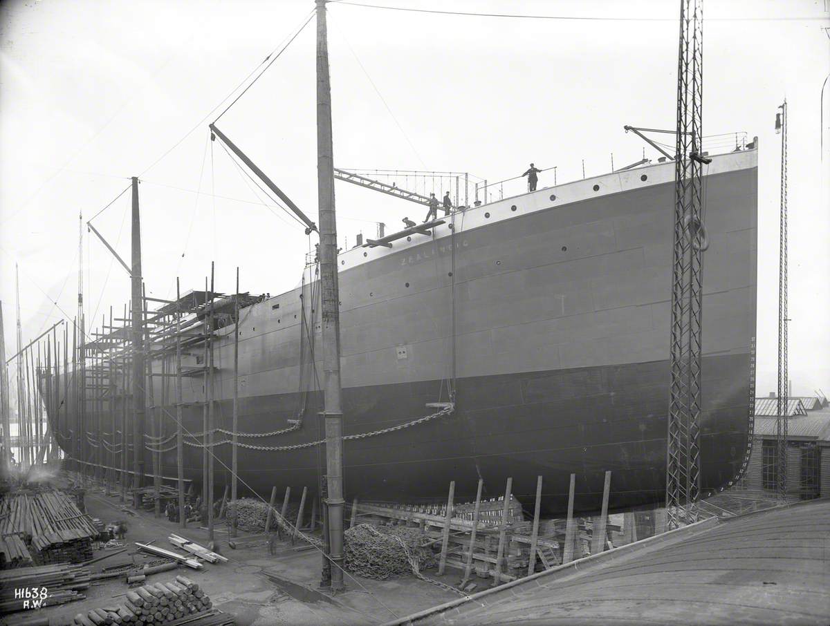Starboard bow view on No. 7 slip, South Yard, prior to launch | Art UK