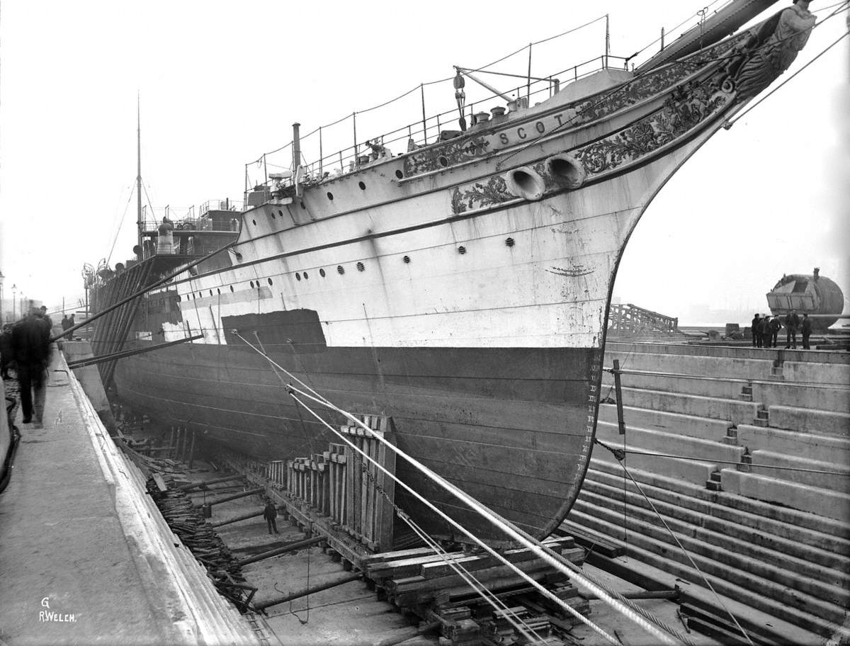 Sequence of views of ship in Alexandra Graving Dock, showing operation ...