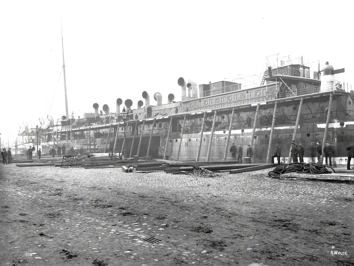 Sequence of views of ship in Alexandra Graving Dock, showing operation ...