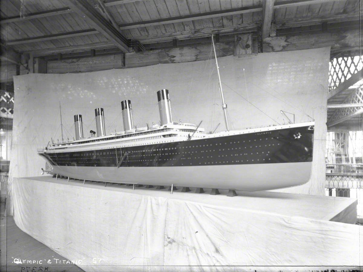 Starboard bow 3/4 profile of builder's model, without case, identified ...