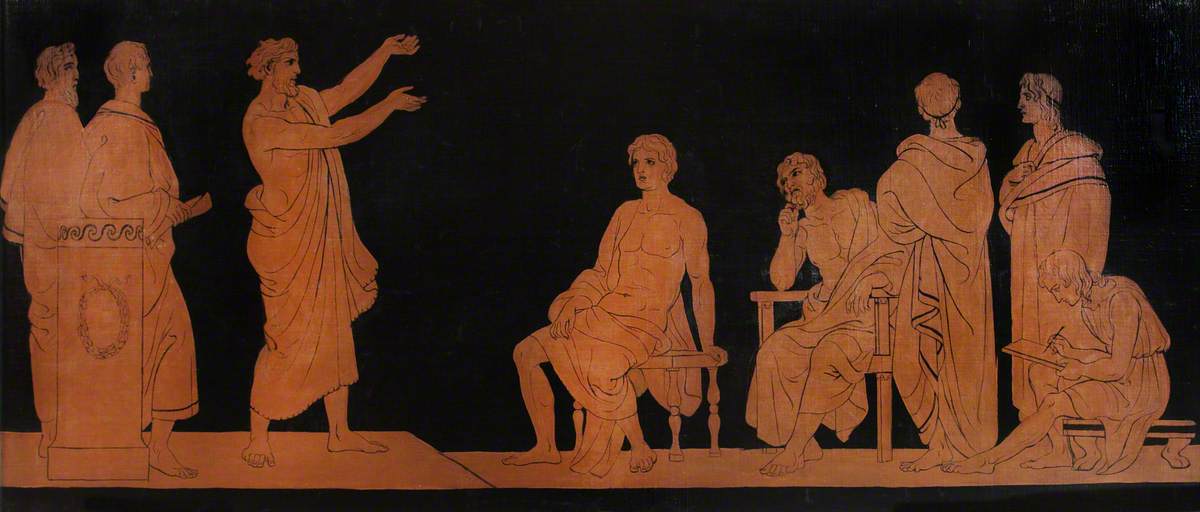 Set of Allegorical Painted Panels: Classical Scene with an Orator and ...