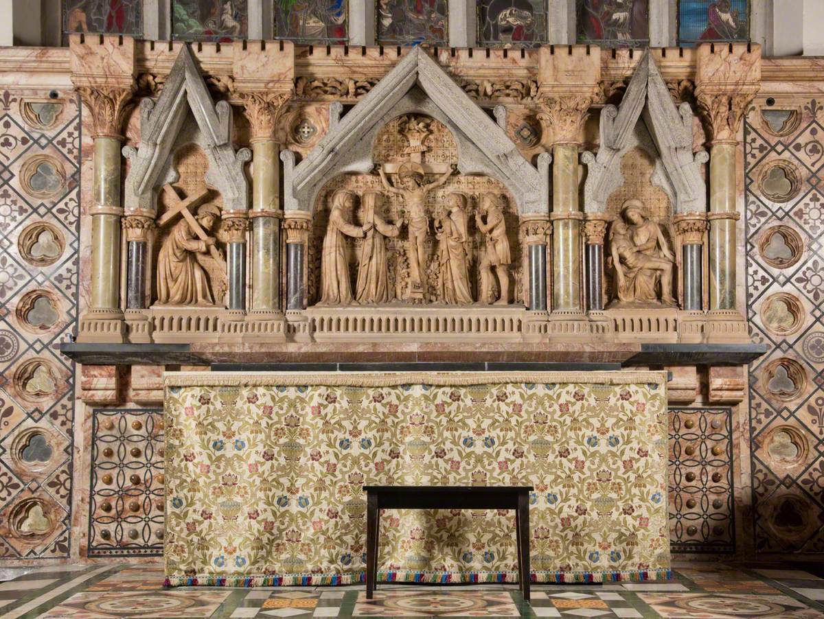 Reredos with Jesus Carrying the Cross, Crucifixion and Pietá | Art UK