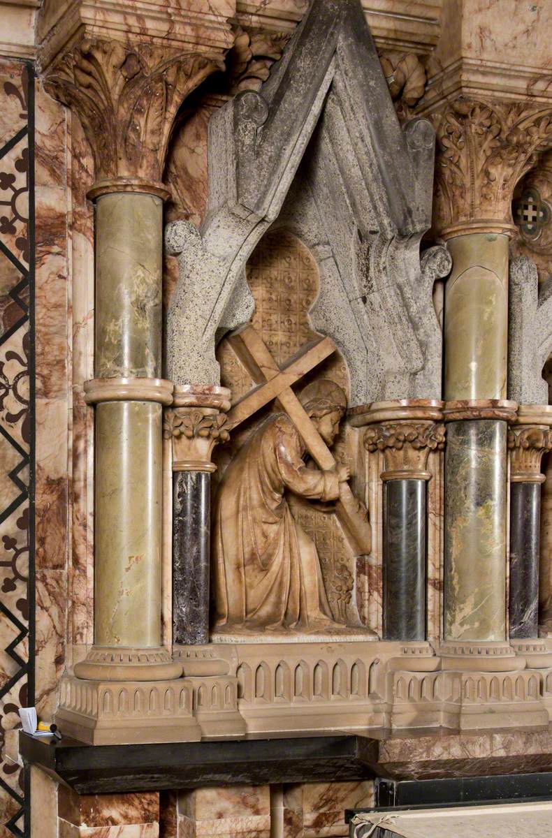 Reredos with Jesus Carrying the Cross, Crucifixion and Pietá | Art UK