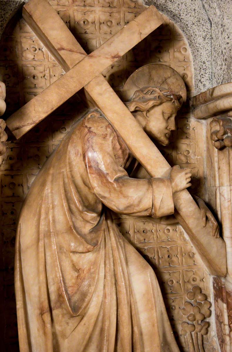 Reredos with Jesus Carrying the Cross, Crucifixion and Pietá | Art UK