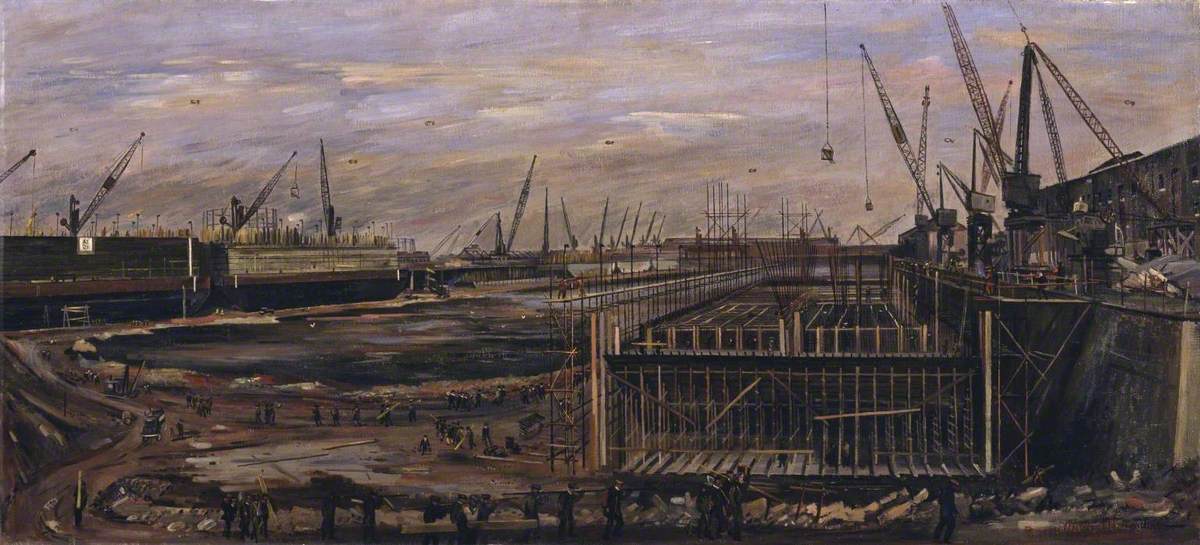 Building the Mulberry Harbour, London Docks | Art UK