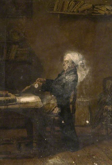 Old Man Sharpening a Quill Pen | Art UK