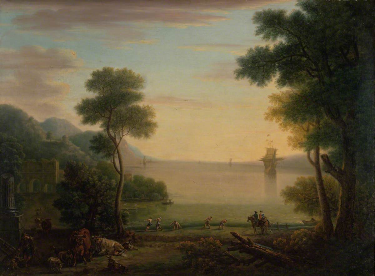 Classical Landscape with Figures and Animals: Sunset | Art UK