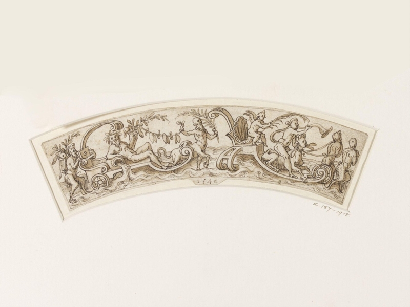 Design for a Circular Border with Grotesque Ornament and Mythical Sea ...