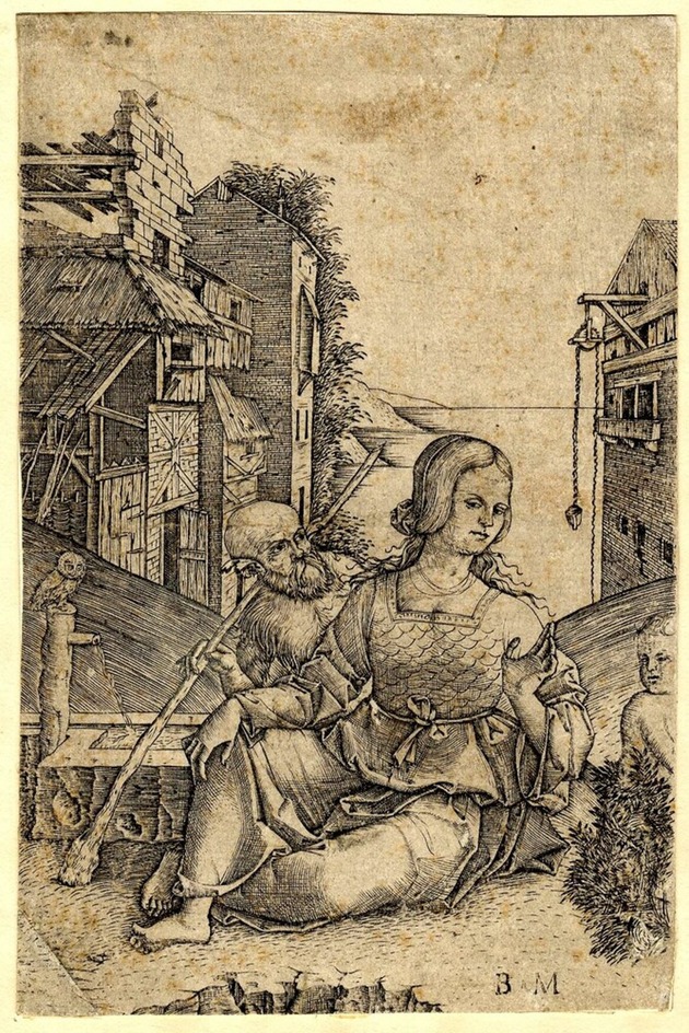 Woman and child with a wild man near a well | Art UK
