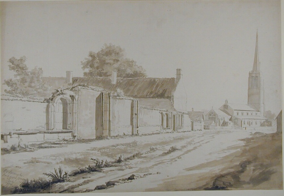 View of the church and part of the Old Priory, Oxborough, Norfolk | Art UK