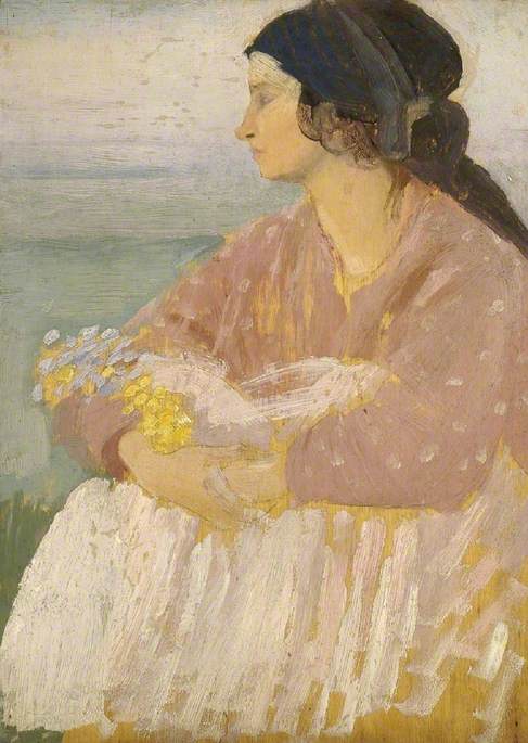 Dorelia Seated and Holding Flowers | Art UK